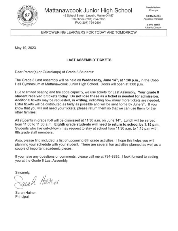 8th Grade Parent/Guardian Informational Letter | Mattanawcook Jr. High ...